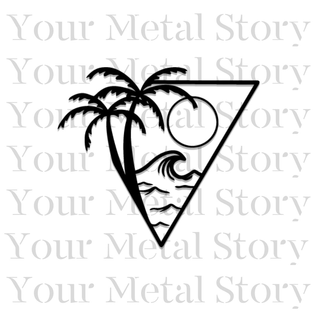 Triangle Palm Tree Ocean Wave Metal Artwork – yourmetalstory